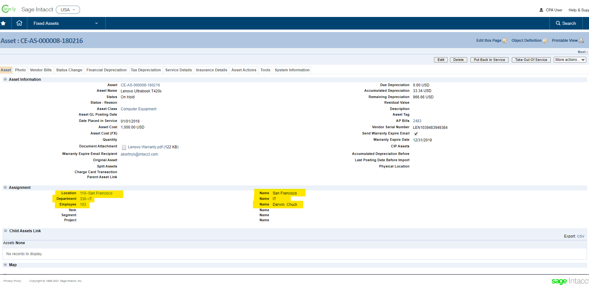 Sage Intacct Fixed Assets